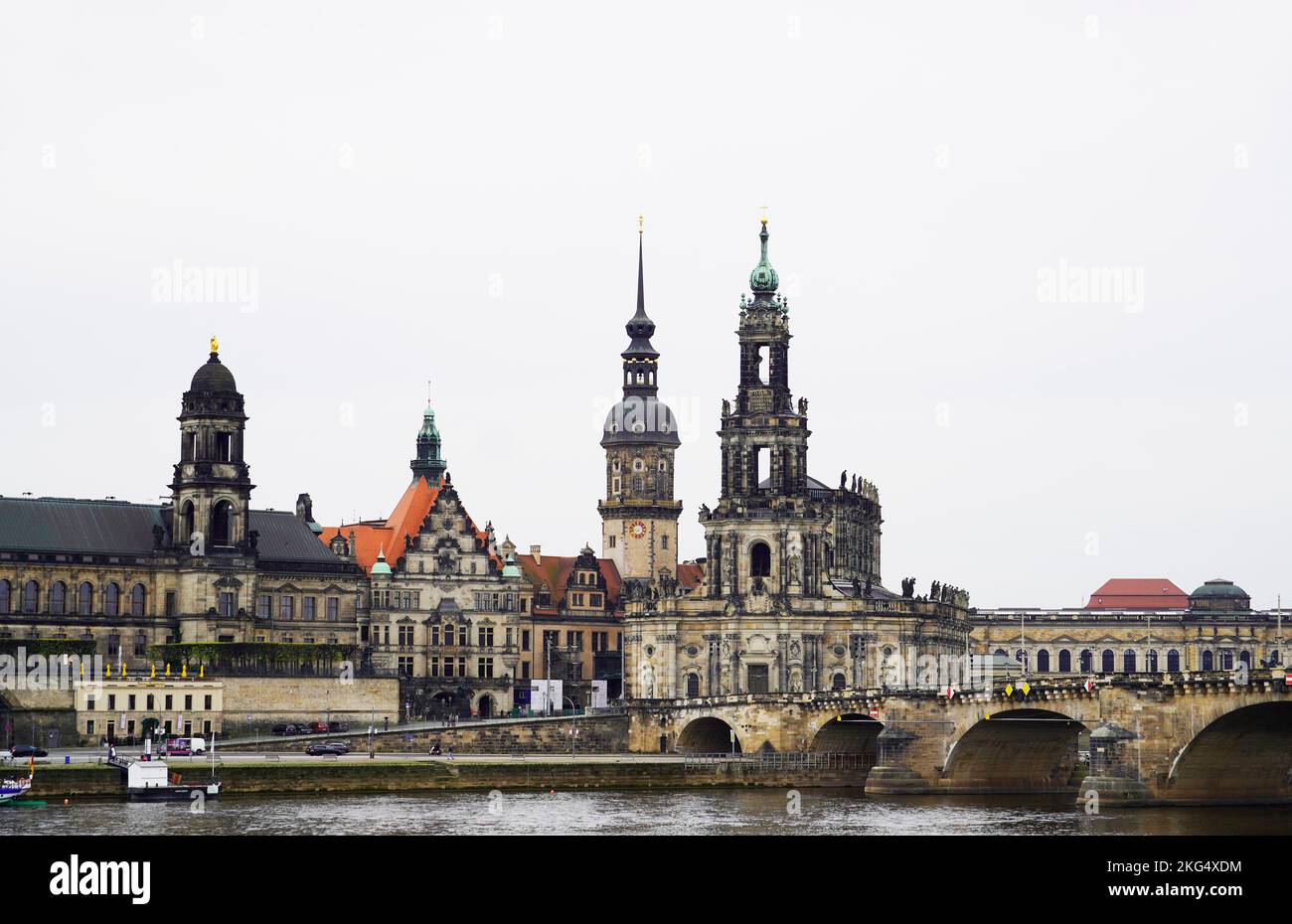 A Beautiful view of Dresden castle from the banks of the Elbe in ...
