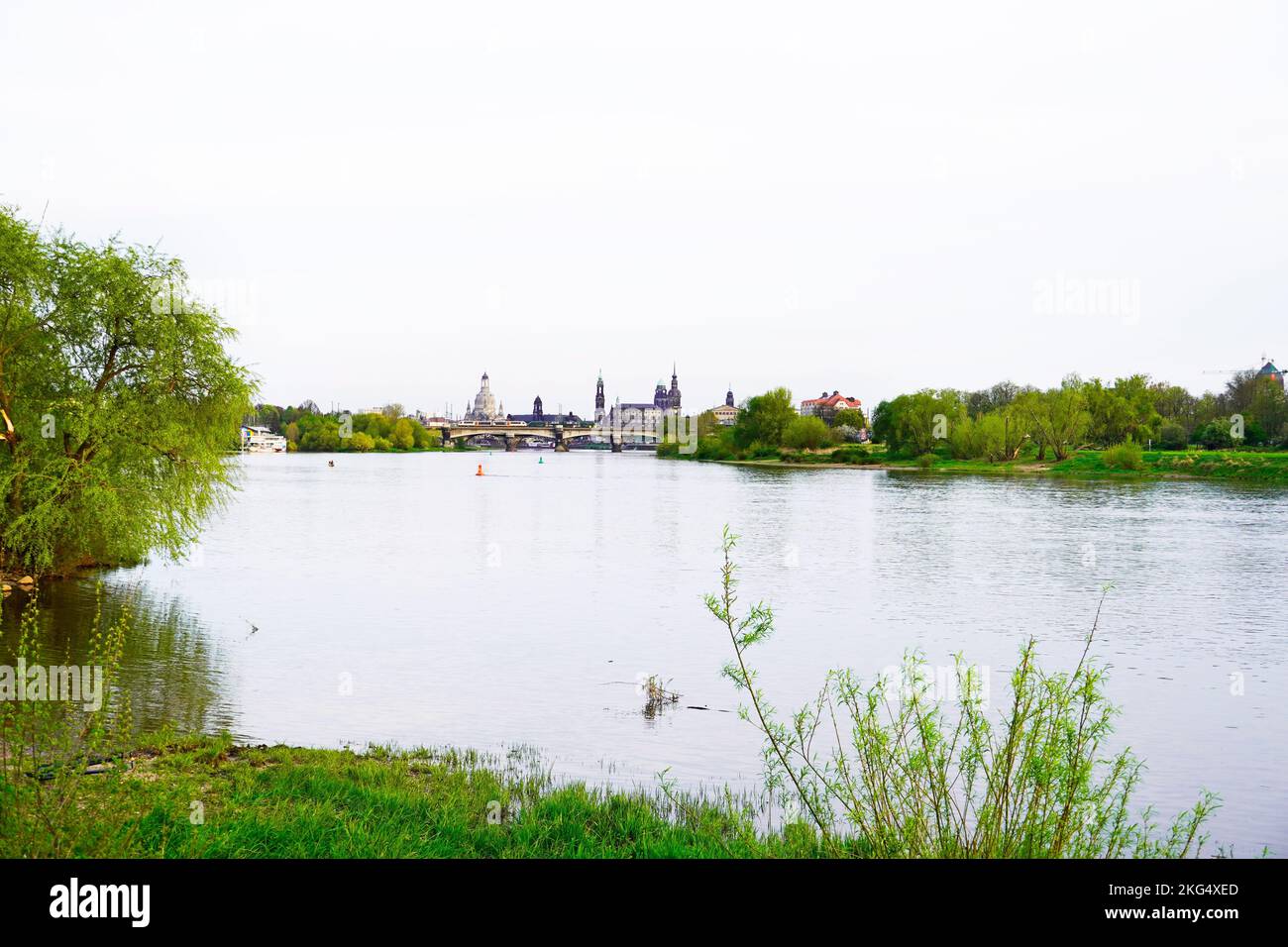 A Beautiful view of Dresden castle from the banks of the Elbe in ...