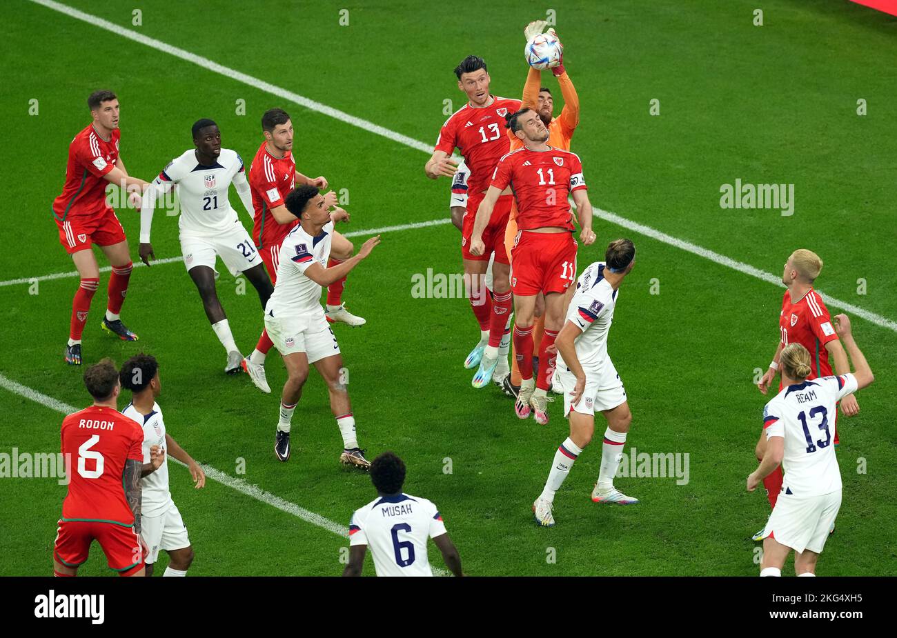 Wales' Gareth Bale challenges with USA goalkeeper Matt Turner for the ...