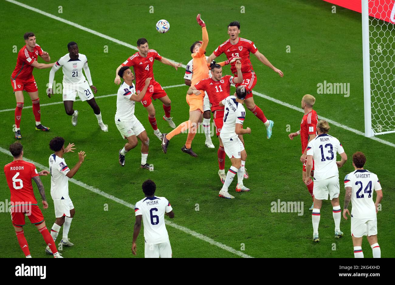 Wales' Gareth Bale challenges with USA goalkeeper Matt Turner for the ...