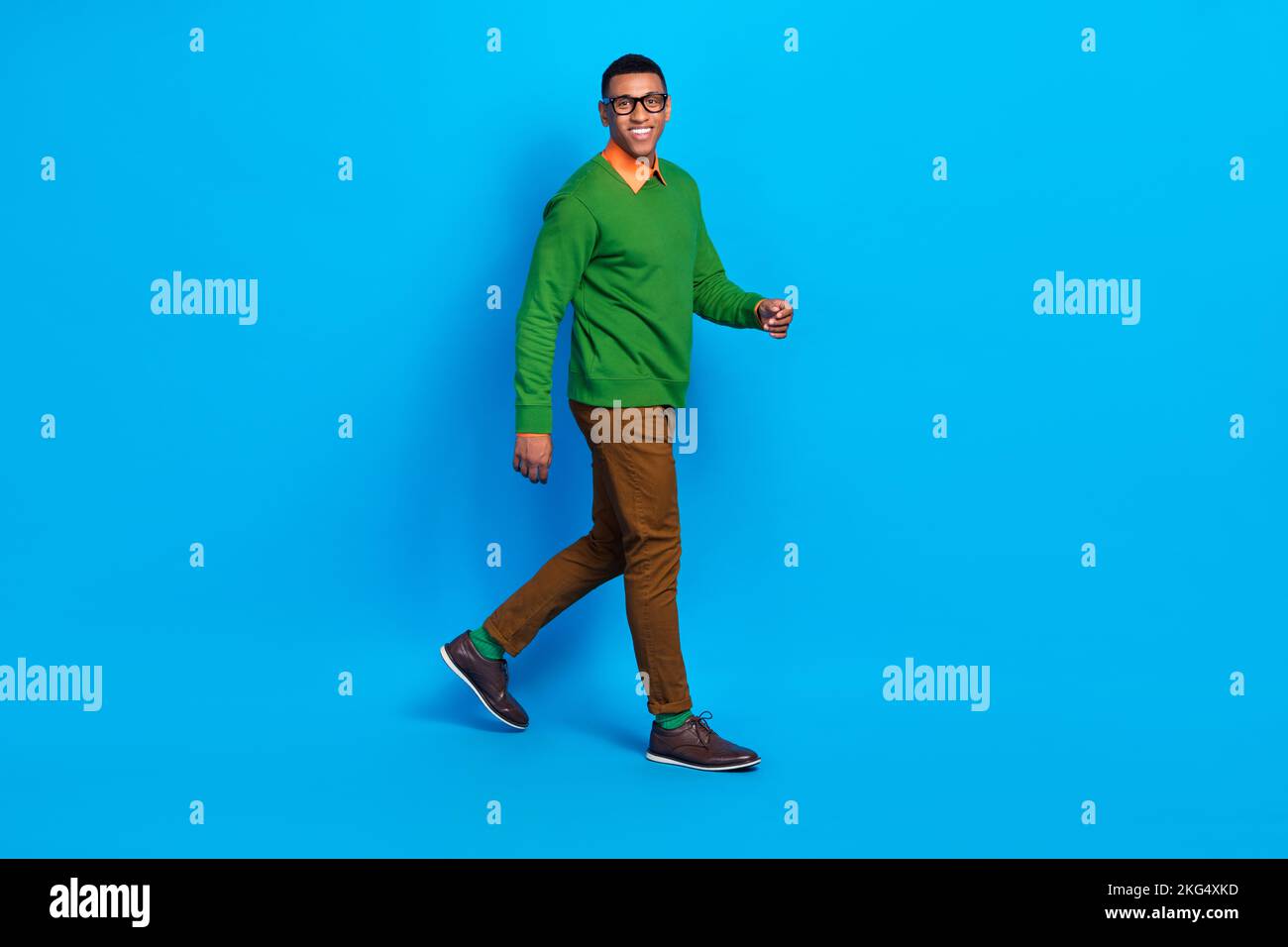 Full Size Profile Photo Of Young Satisfied Positive Guy Wear Nice Shoes