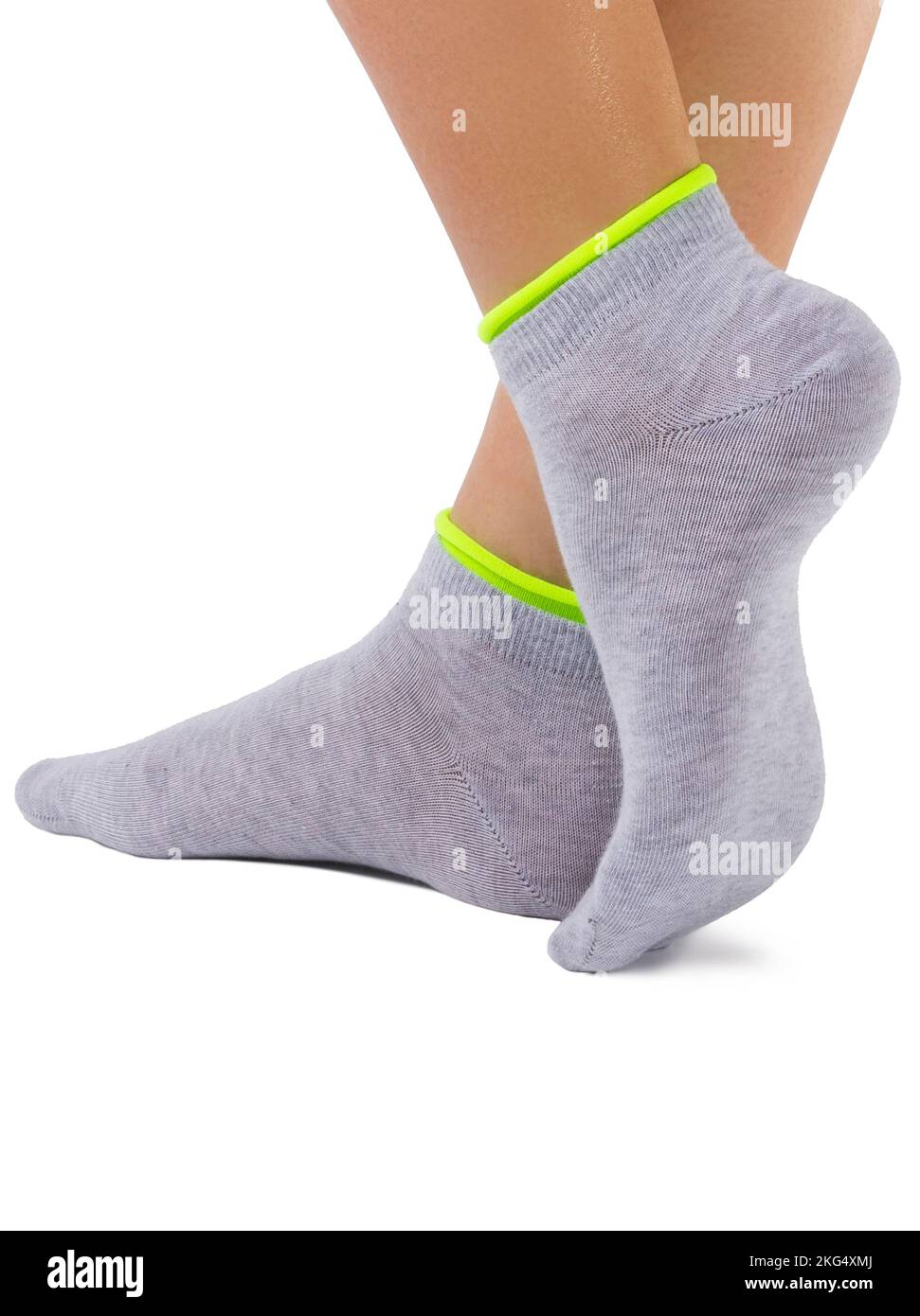 Side view of beautiful woman foot dressed in new nice and soft natural ...