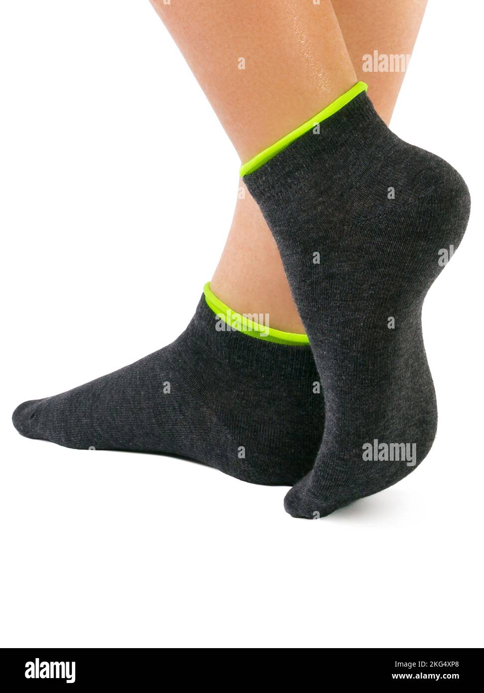 Side view of beautiful woman foot dressed in new nice and soft natural ...