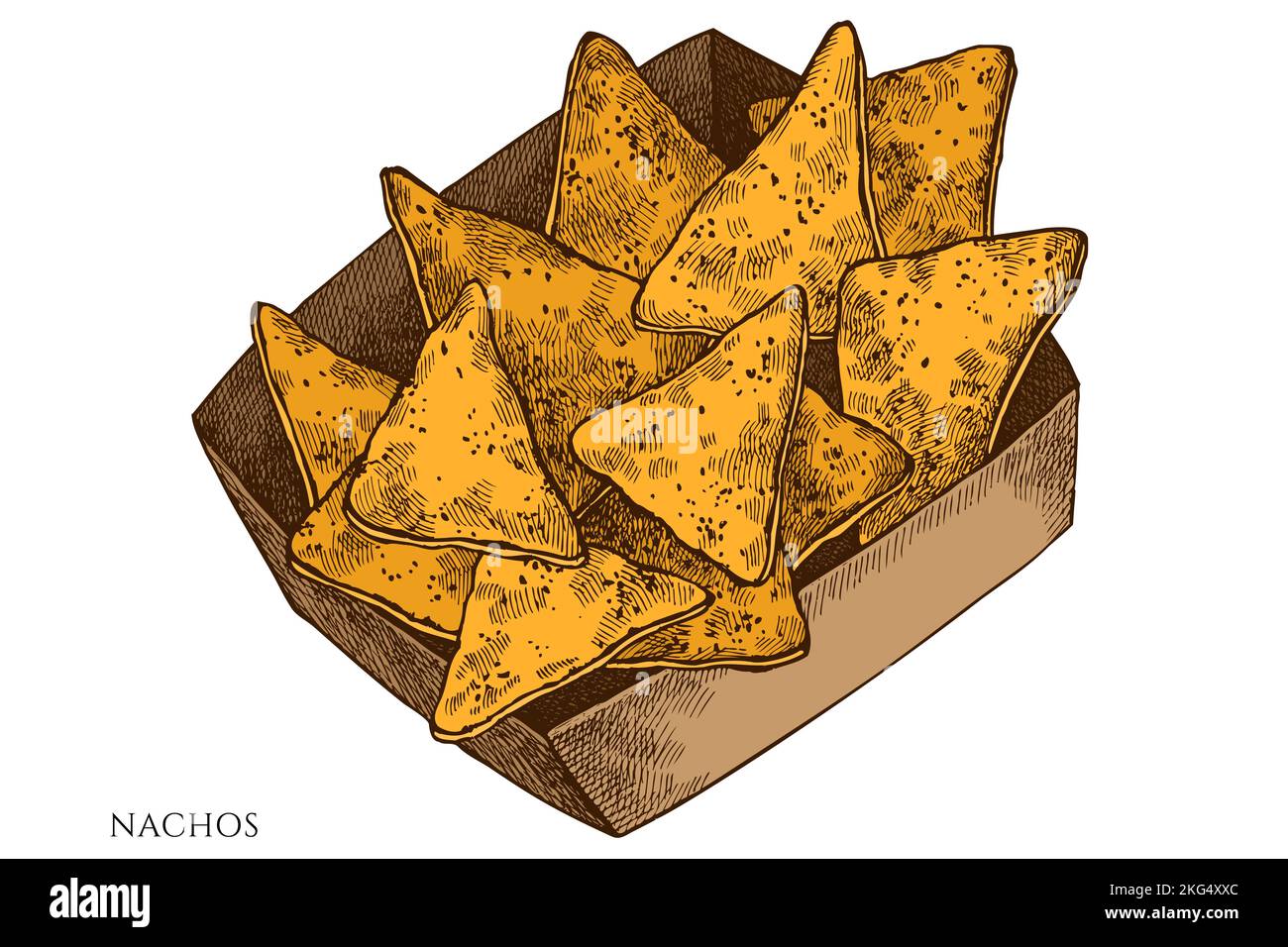 Street food hand drawn vector illustrations collection. Colored nachos ...