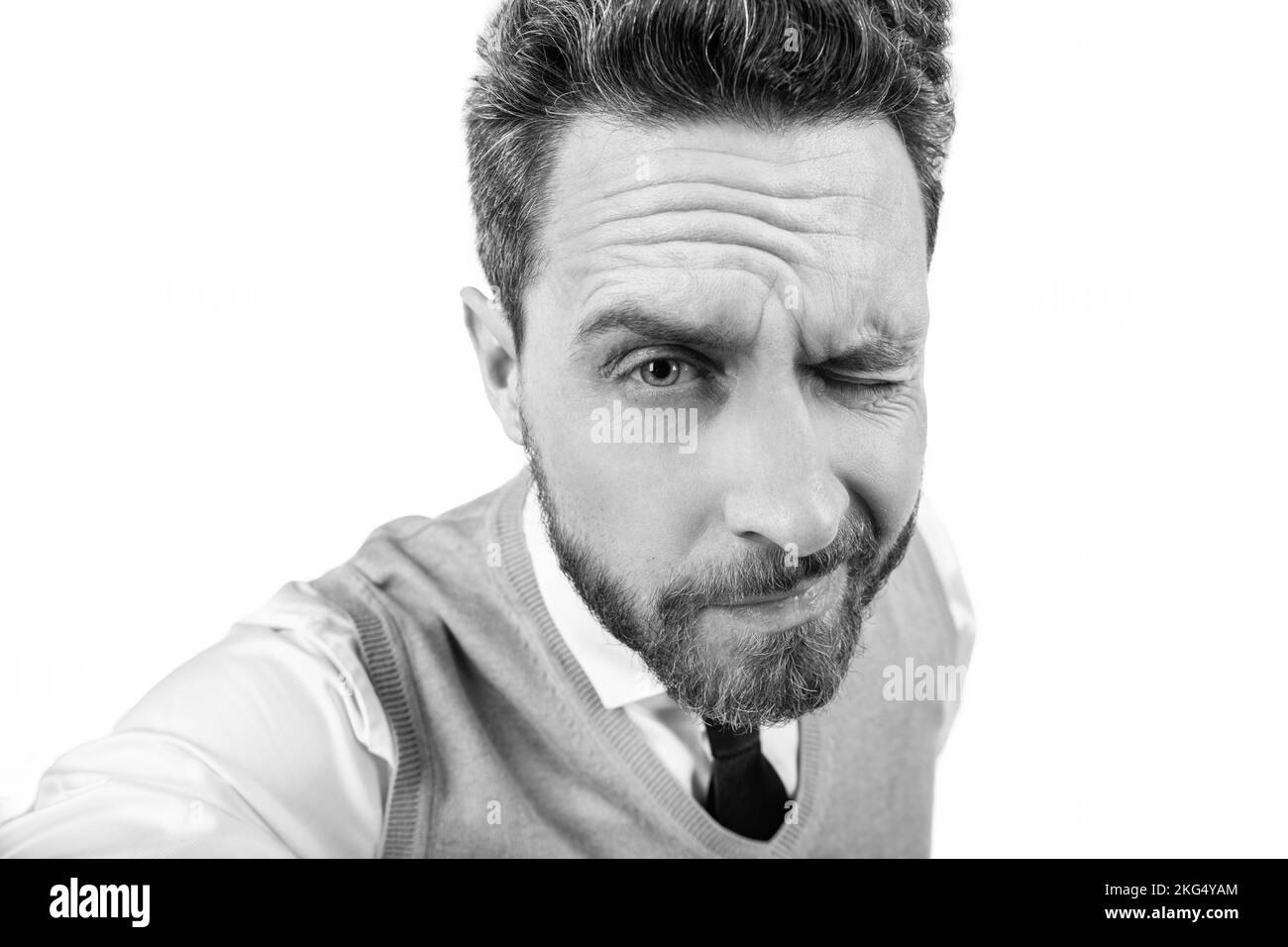 grizzled man closeup portrait. serious mature elegant man with beard ...