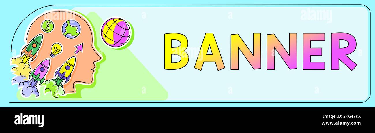 Conceptual caption Banner. Business concept long strip cloth bearing ...