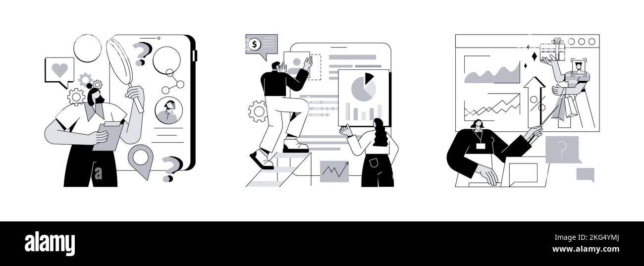 Targeting strategy abstract concept vector illustration set. Marketing research, competitor ...