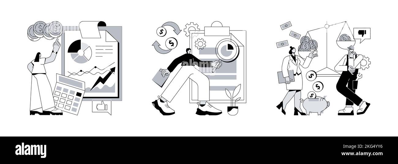Balance sheet abstract concept vector illustration set. Income and cash ...