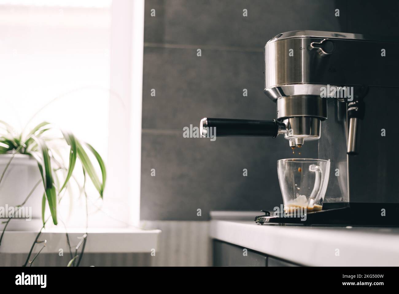 Homemade coffee machine for making espresso cup Stock Photo - Alamy