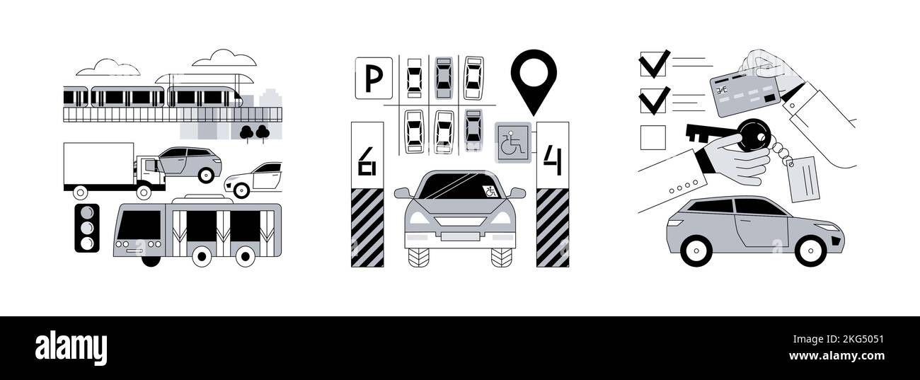 Car traffic abstract concept vector illustration set. Urban transport ...
