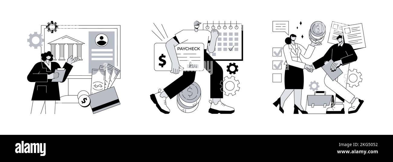 Money transfer abstract concept vector illustration set. Bank account ...
