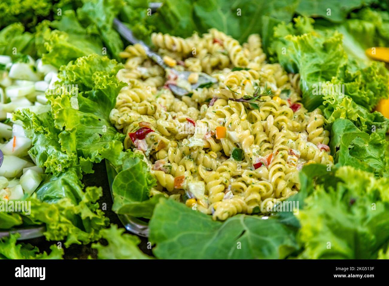 vegetable and pasta salads on the buffet table Stock Photo - Alamy