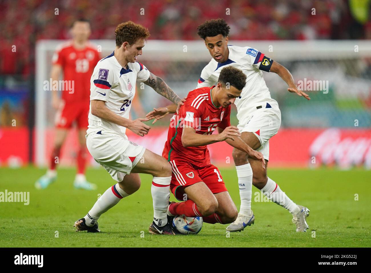 USA's Aaron Long (left) and USA's Tyler Adams (right) battle for the ...