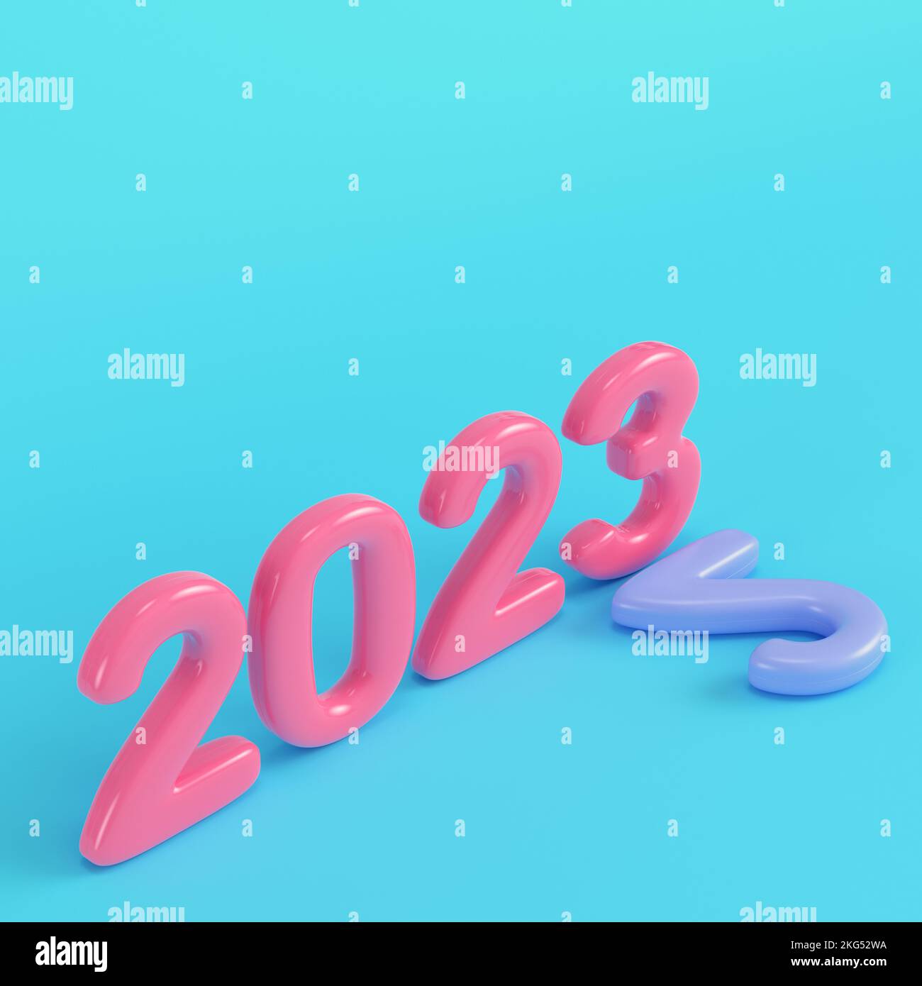 Pink 2023 digits on bright blue background in pastel colors. Minimalism ...