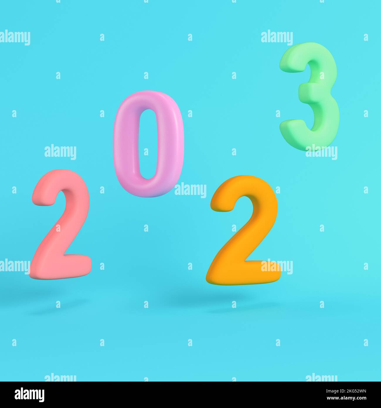 Colorful 2023 digits on bright blue background in pastel colors ...