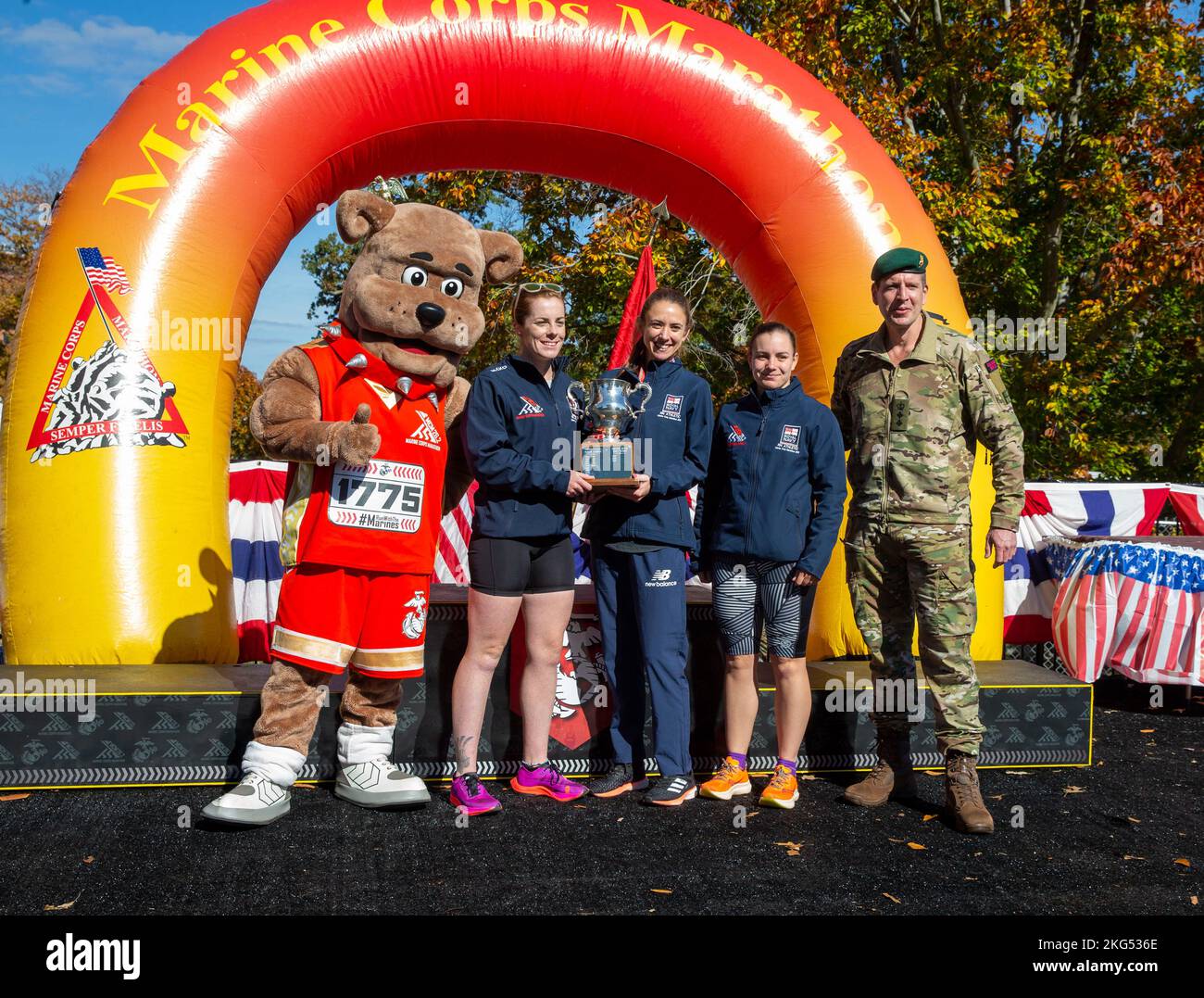 The British Royal Navy Marines running team female participants pose ...