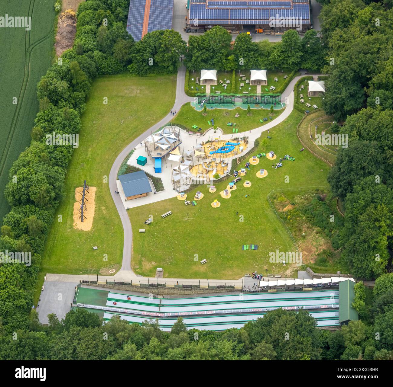 Aerial view, Ketteler Hof amusement park, tire slide, Lochtrup, Haltern ...