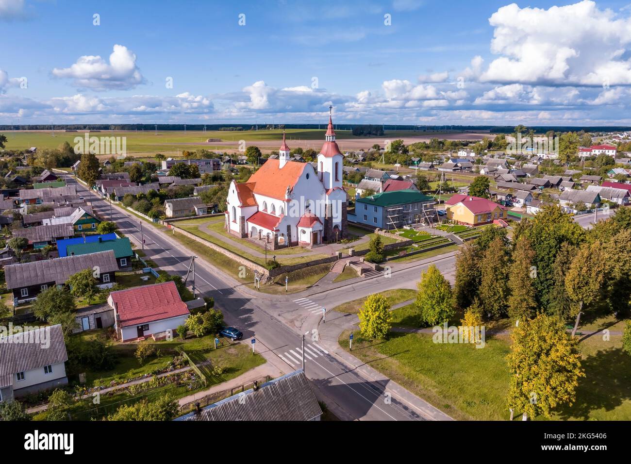 aerial view on baroque temple or catholic church in countryside Stock ...