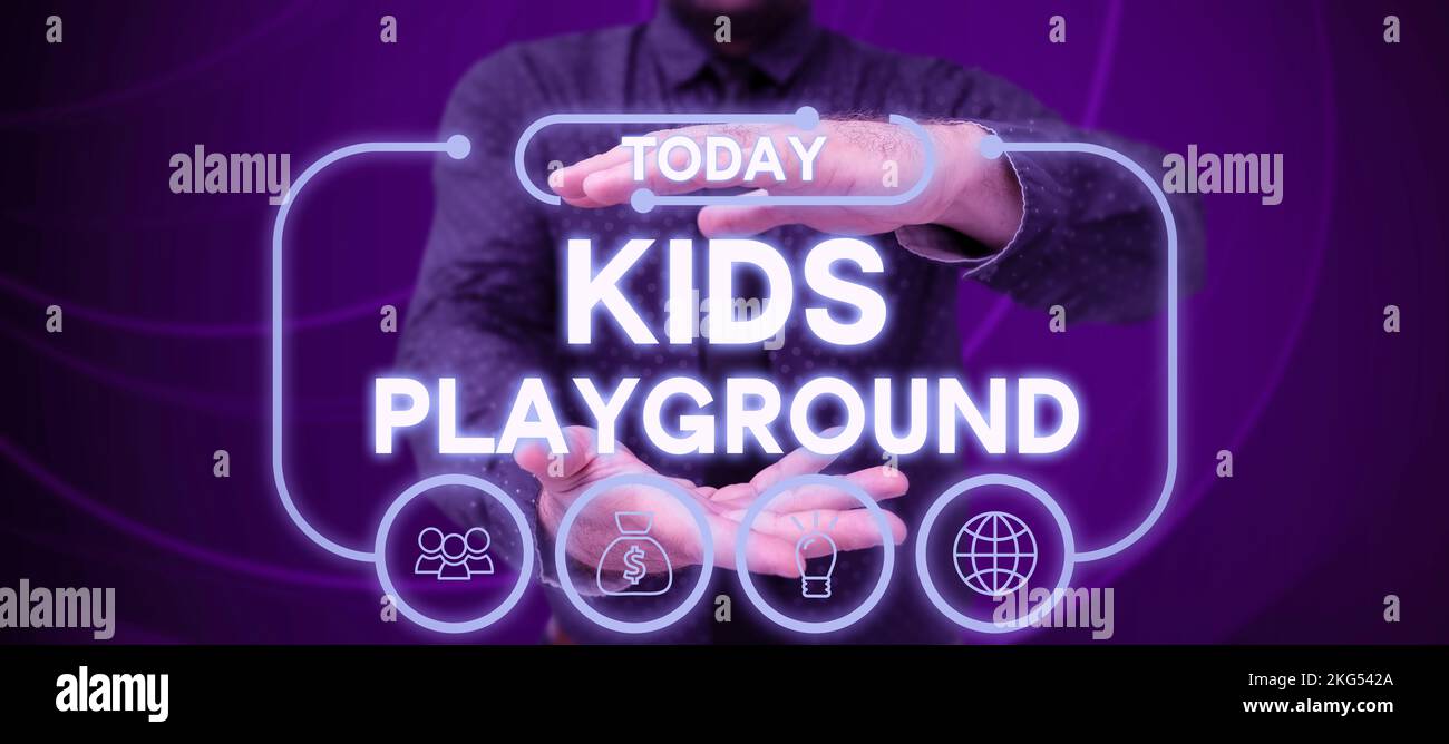 Text caption presenting Kids Playground. Word for piece of land ...