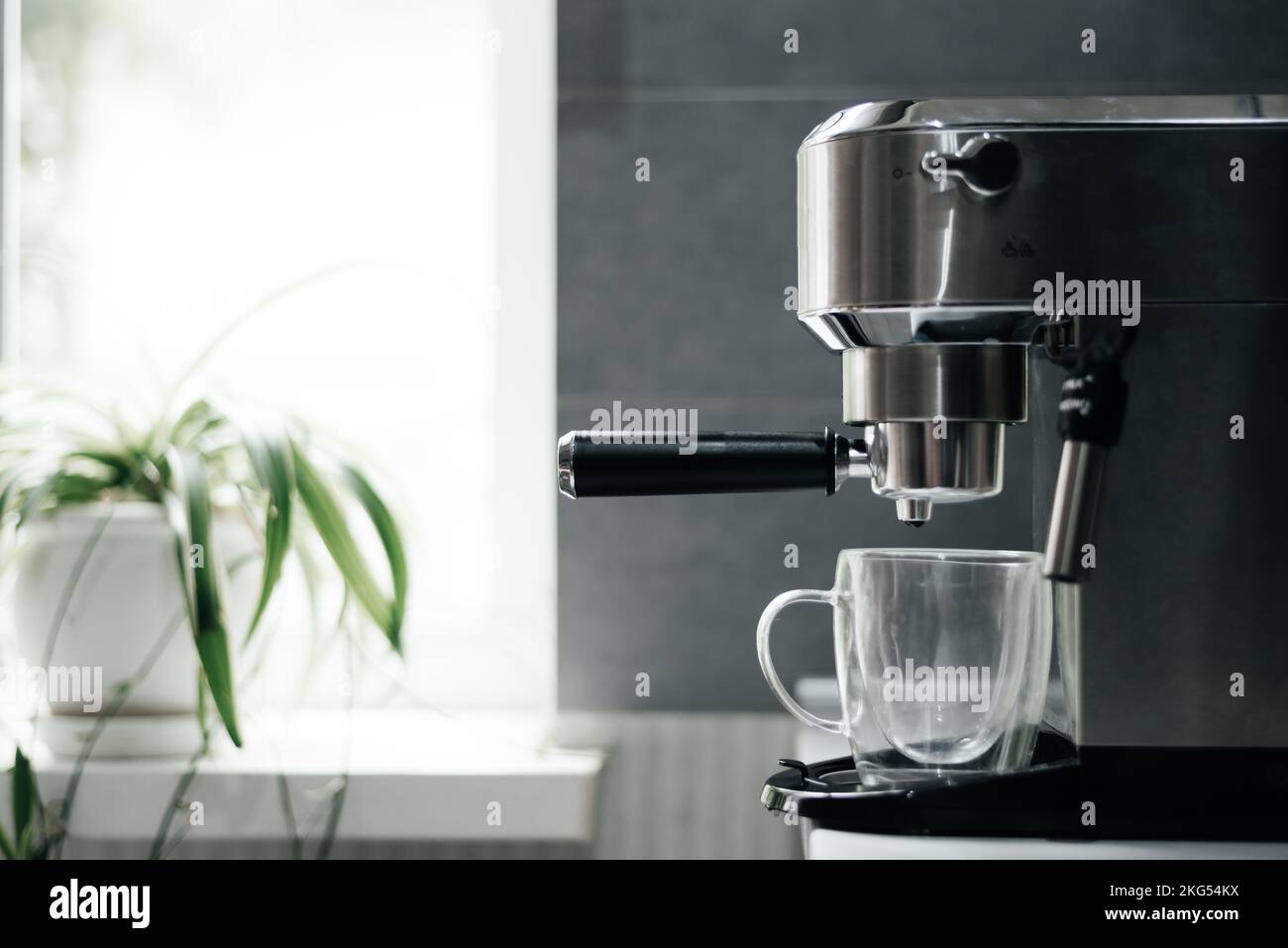 Homemade coffee machine with portafilter. Custard coffee home Stock ...