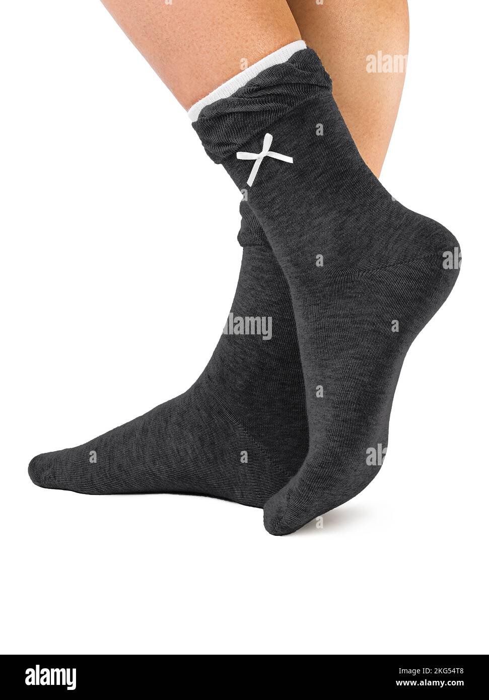 Side view of beautiful woman foot dressed in new nice and soft natural ...