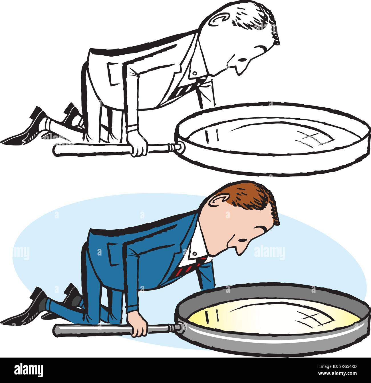 A Vintage Retro Cartoon Of A Businessman Looking Though A Giant Looking Glass Stock Vector Image