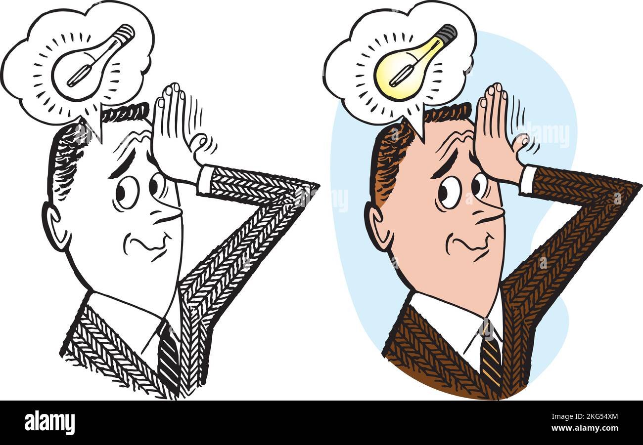 A vintage retro cartoon of a man slapping his forehead as he thinks of ...