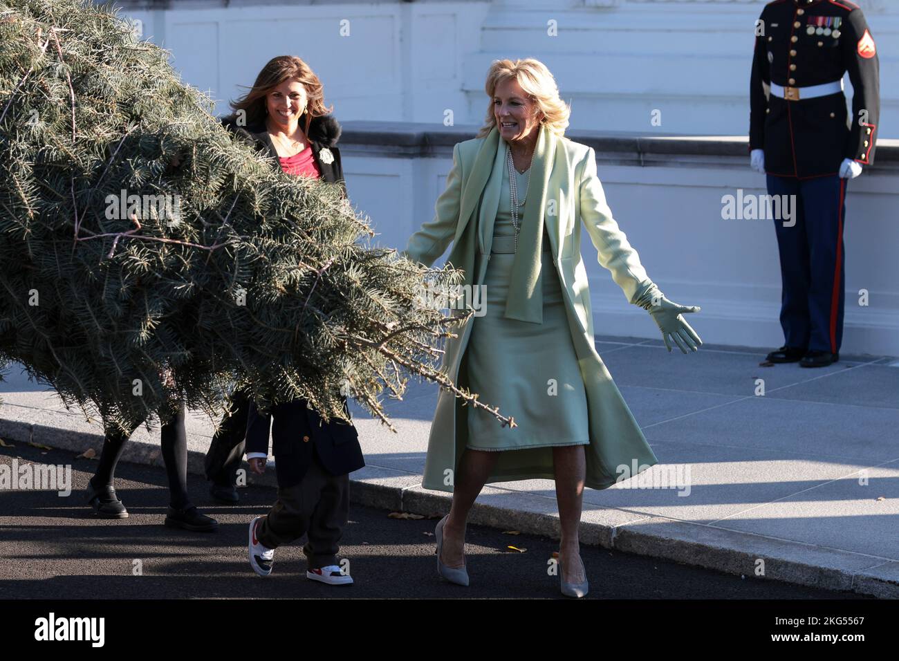 First Lady Jill Biden arrives during the arrival of the White House ...