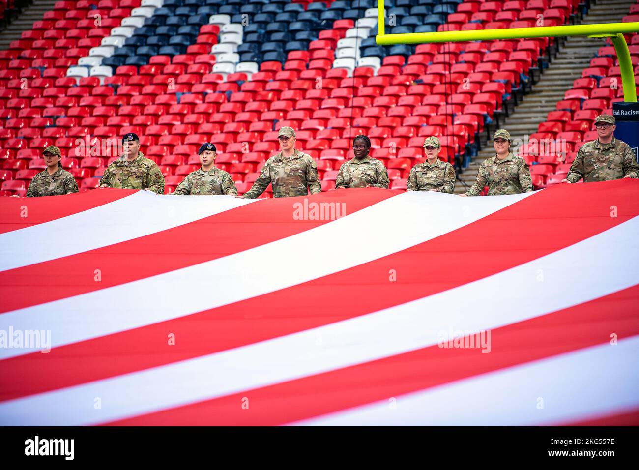 Airmen from the 501st Combat Support Wing rehearse unveiling an ...