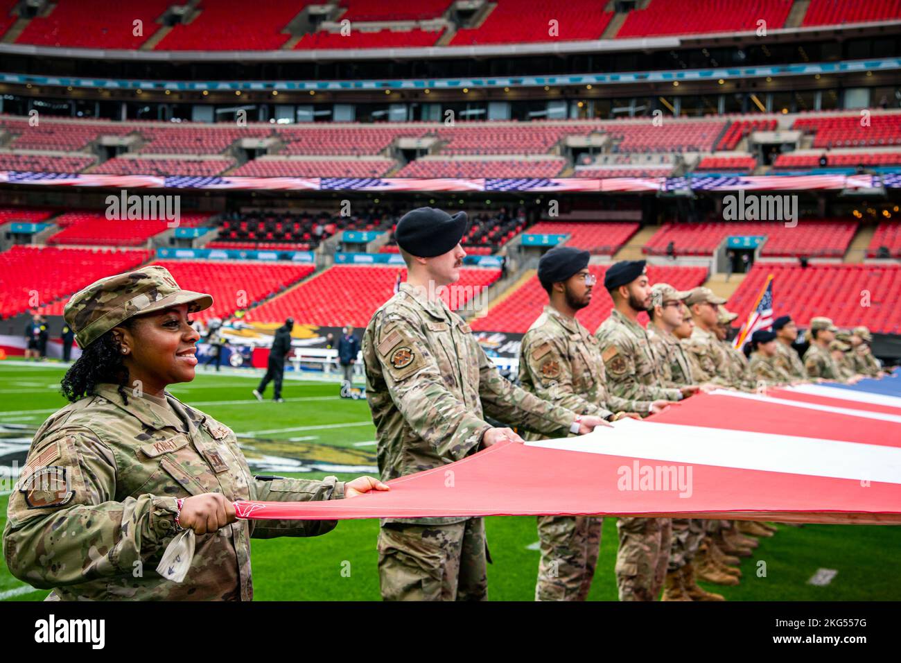 Airmen from the 501st Combat Support Wing rehearse unveiling an ...