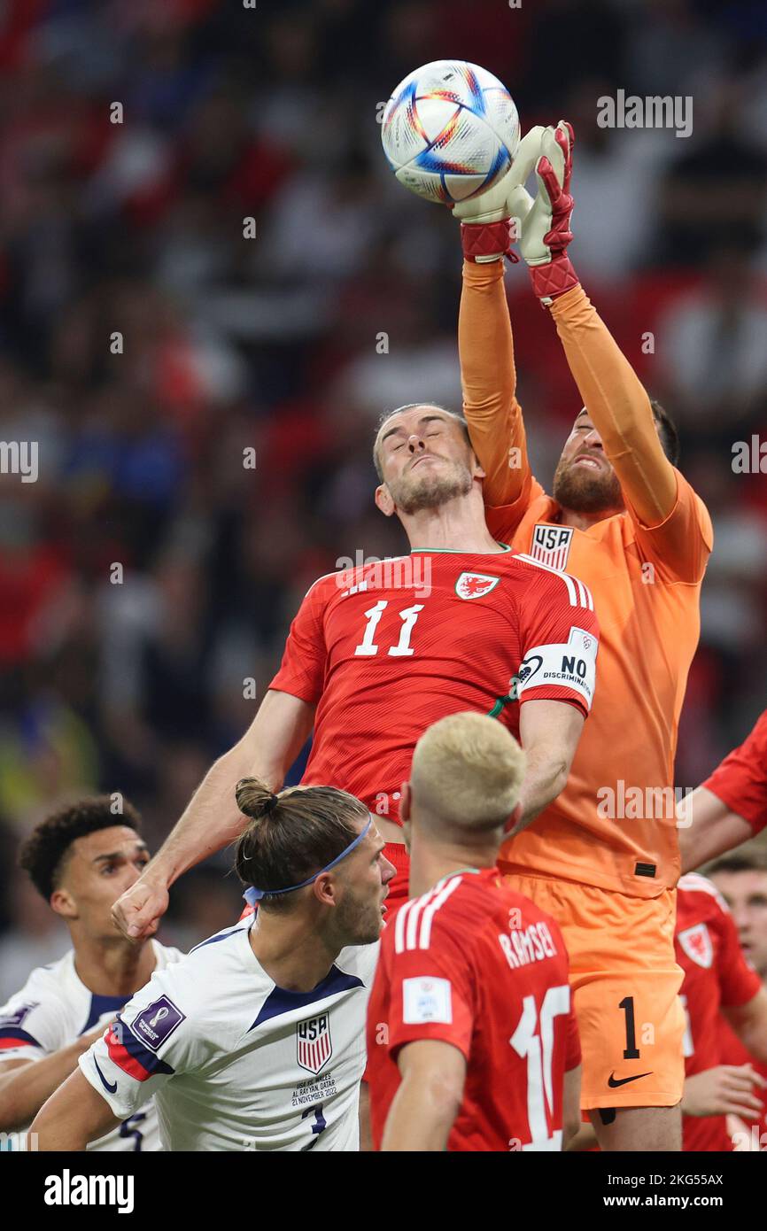 Al Rayyan, Qatar. 21st Nov, 2022. Matt Turner (R), goalkeeper of the ...