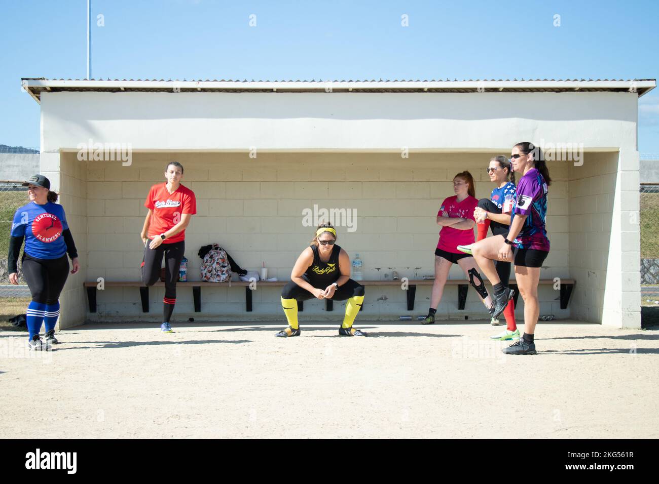 Women with the Spouses Iwakuni Area Kickball Association (SIAKA) warm ...