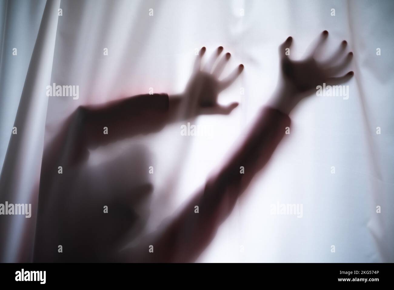 Depressed Man with mantal problems hiding above the curtain Stock Photo ...
