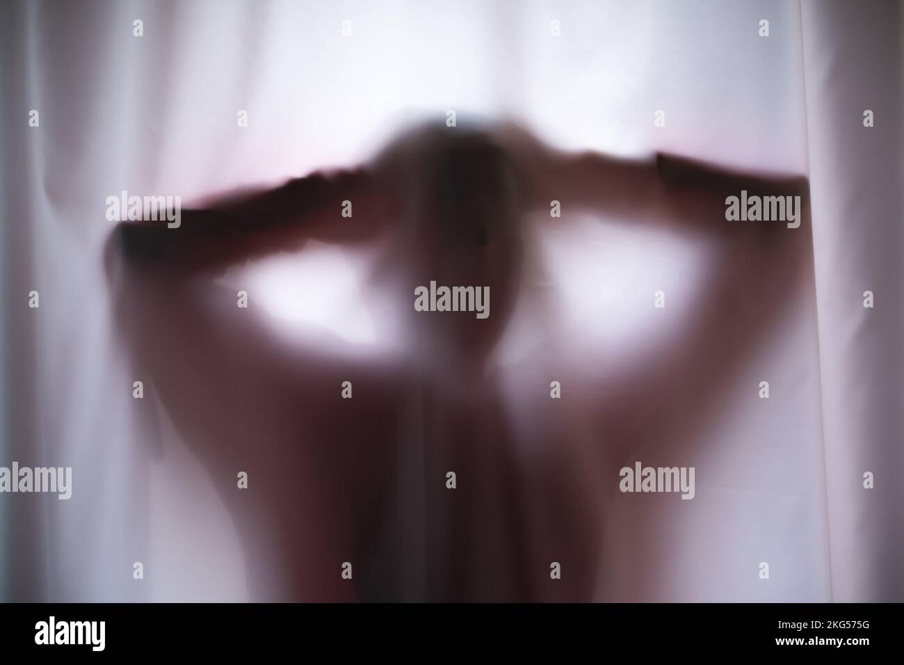 Depressed Man with mantal problems hiding above the curtain Stock Photo ...