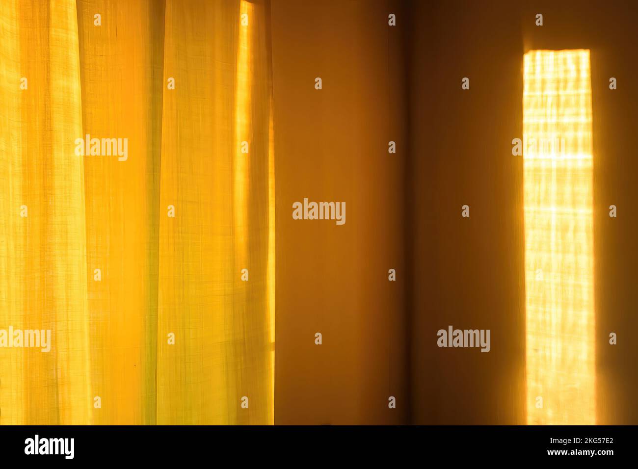 Sunbeam on yellow wall of house. Surface texture with sun glare ...
