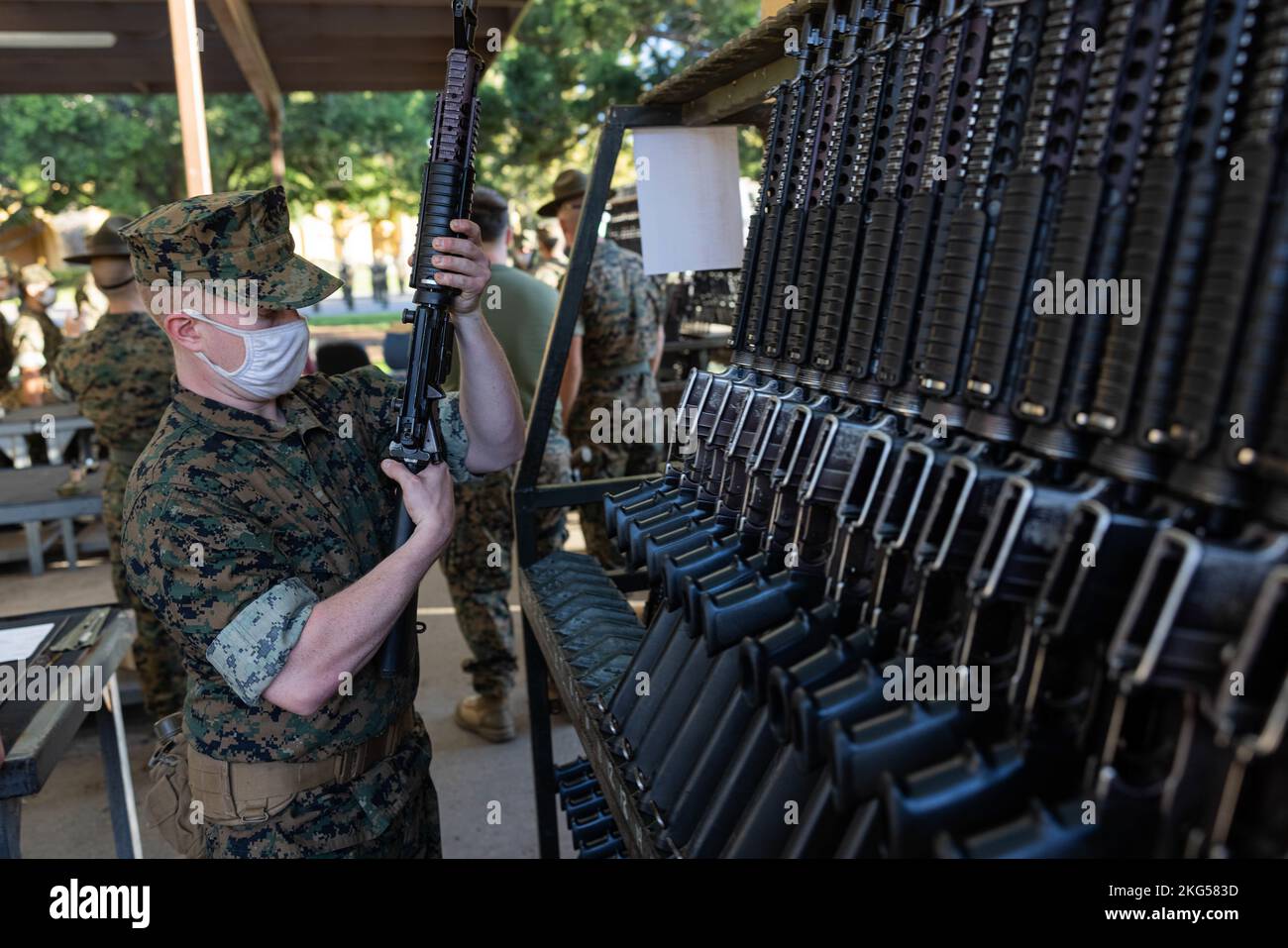 A U.S. Marine Corps recruit with Bravo Company, 1st Recruit Training ...