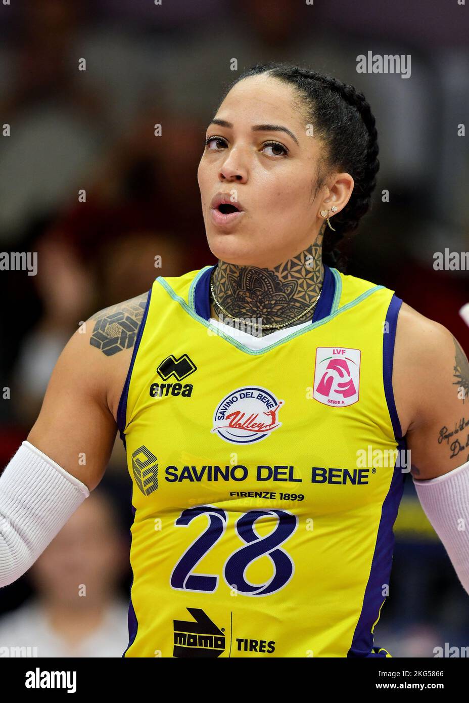 Brenda Castillo #28 of Savino del Bene Scandicci reacts during Volley ...