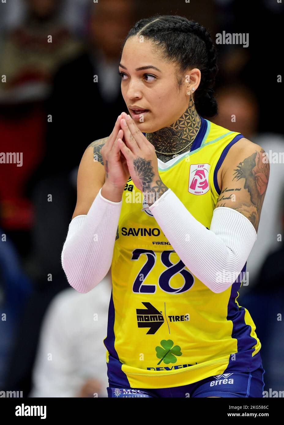 Brenda Castillo #28 of Savino del Bene Scandicci gestures during Volley ...