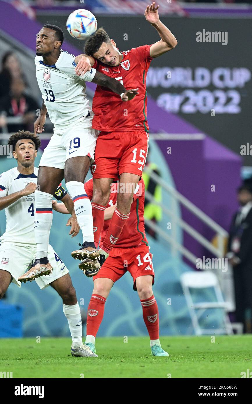 Al Rayyan, Qatar. 21st Nov, 2022. Haji Wright (Top L) of the United ...
