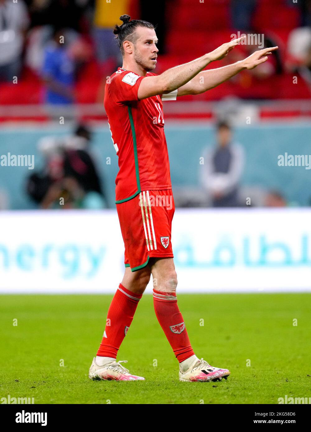 Wales' Gareth Bale gestures to the fans at the end of the FIFA World ...