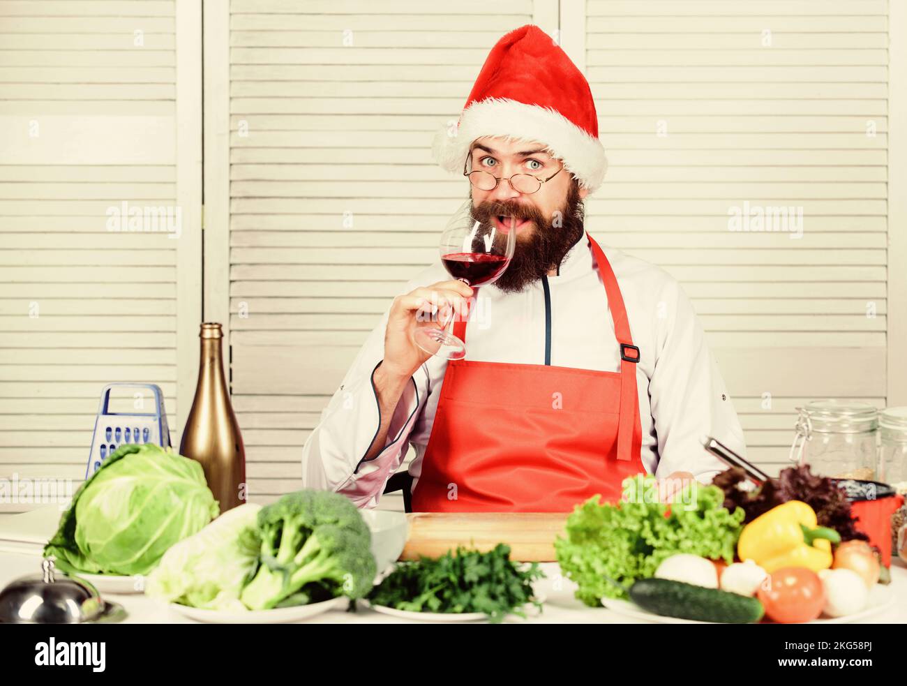 Bearded man cook in kitchen, culinary. Vegetarian. Mature chef with ...