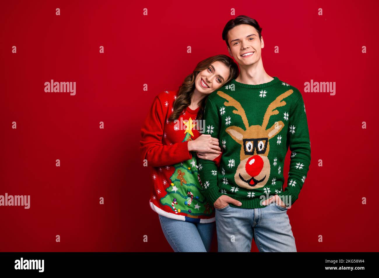 Photo of cute tender couple husband wife holds hand enjoy comfort ...