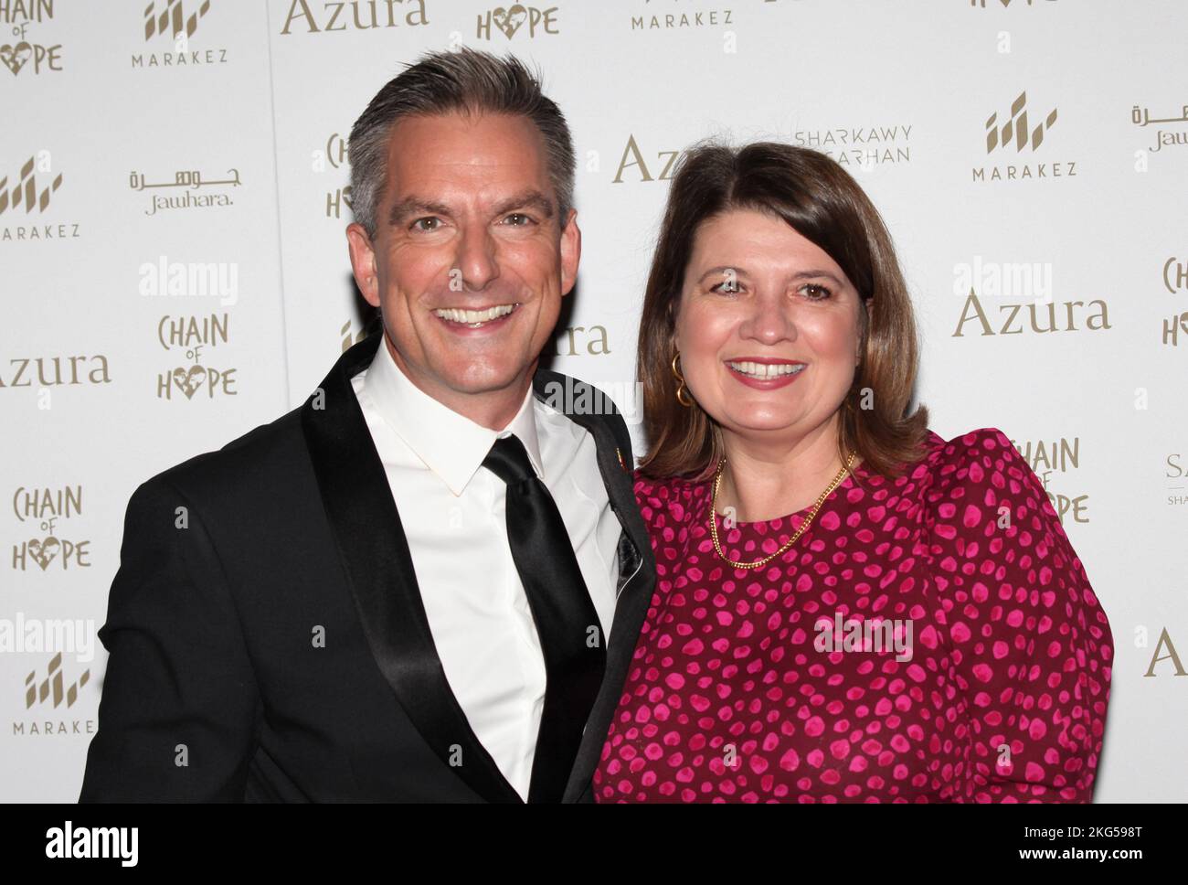 London, UK. Jonathan Samuels and Laura Bundock at the Chain of Hope ...