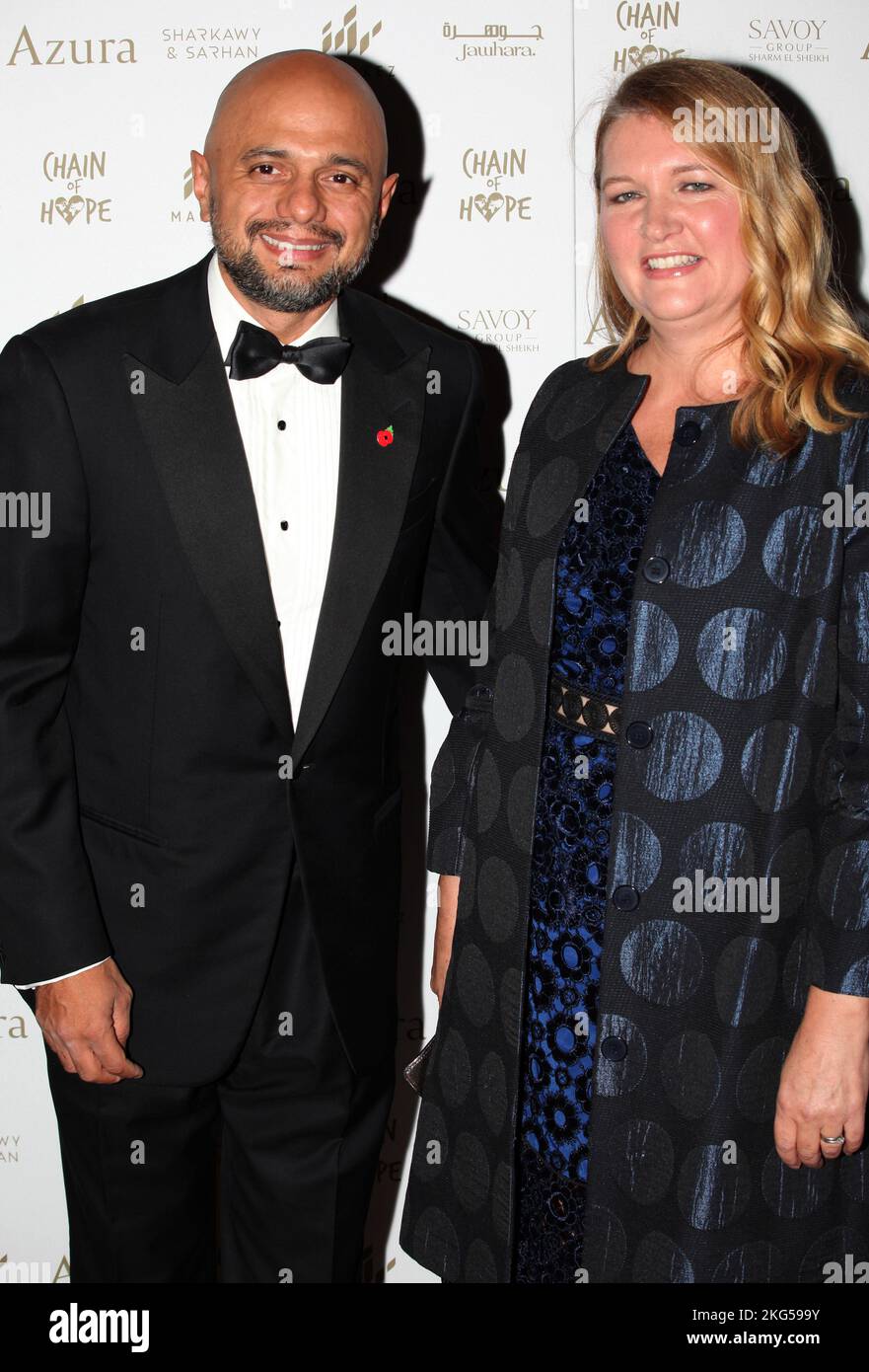London, UK. Savid Javid and Laura King at the Chain of Hope Gala 2022 ...