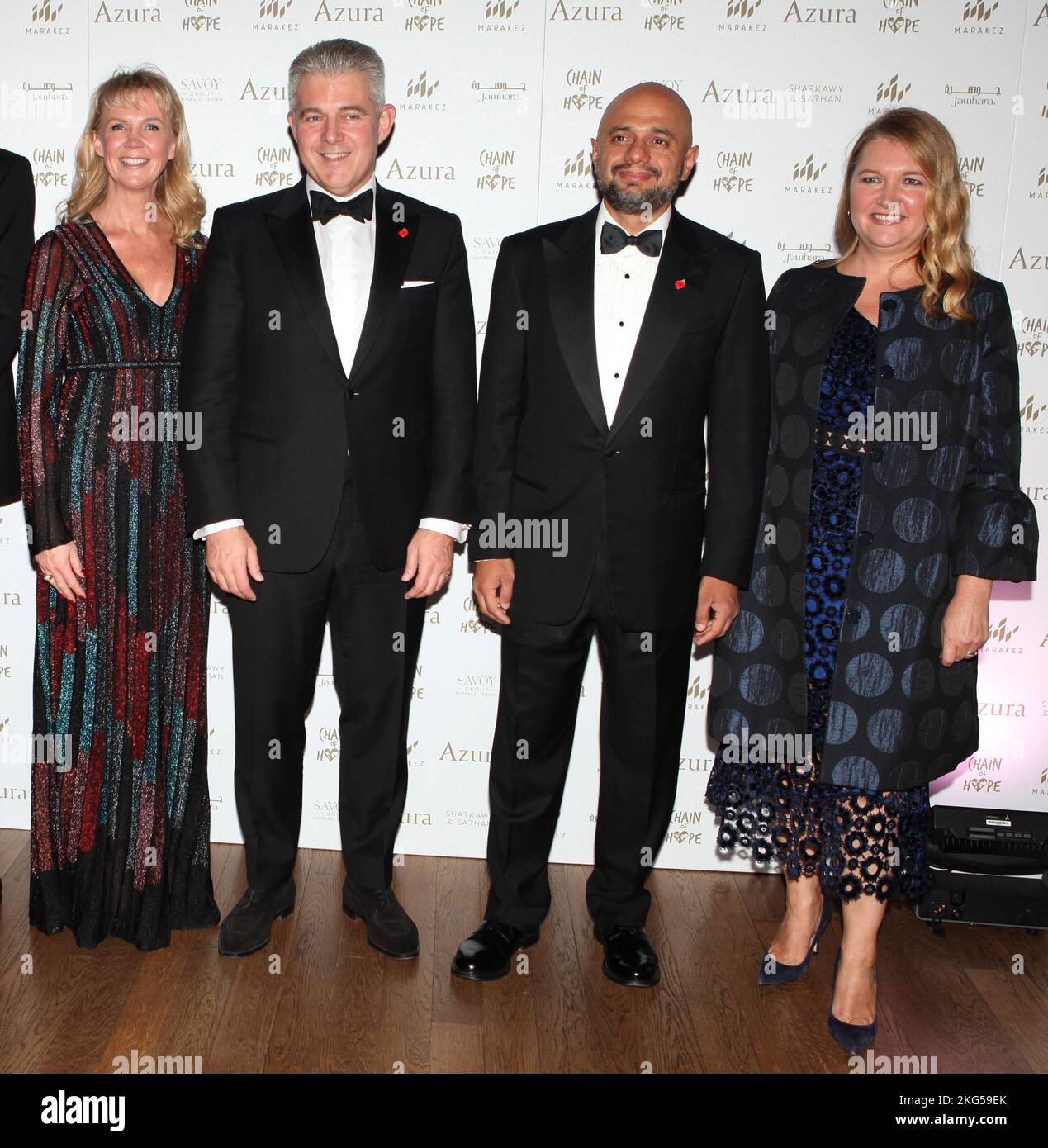 London, UK. Brandon Lewis and Justine Rappolt with Savid Javid and ...
