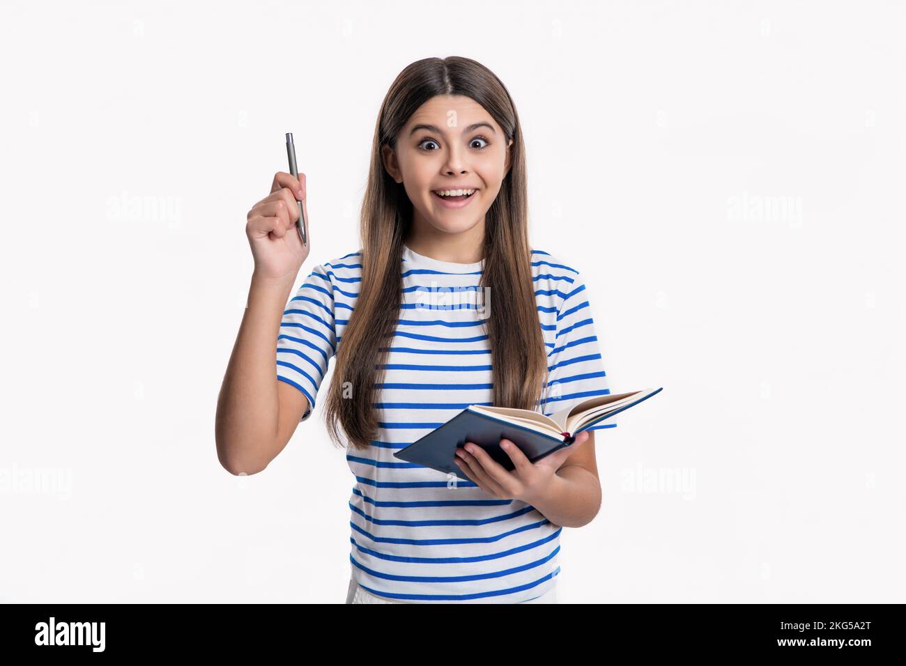 inspired with idea teen girl writing school diary isolated on white ...