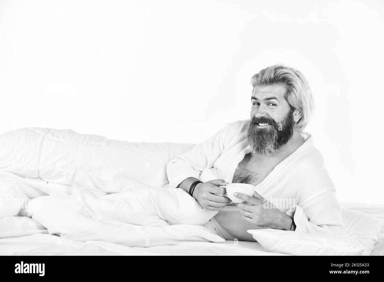 need some energy charge. drink fresh coffee beverage. bearded man in ...