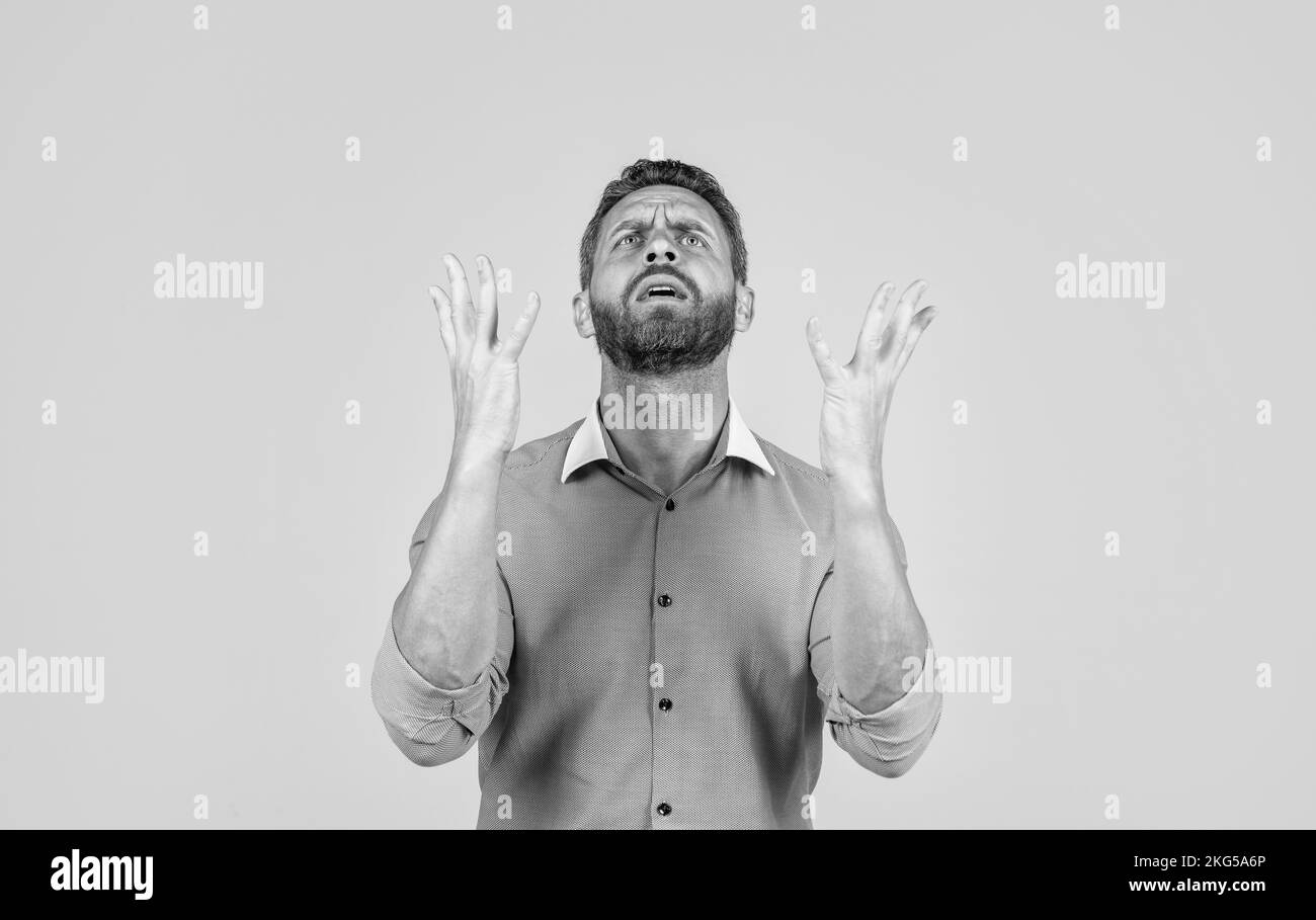 overworked and stressed male employer in formalwear or office manager ...