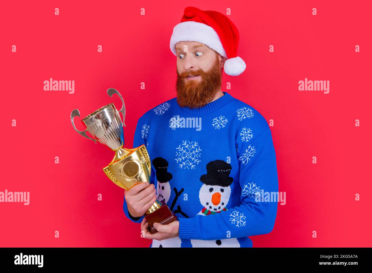 christmas achievement. confused man winner with christmas achievement ...