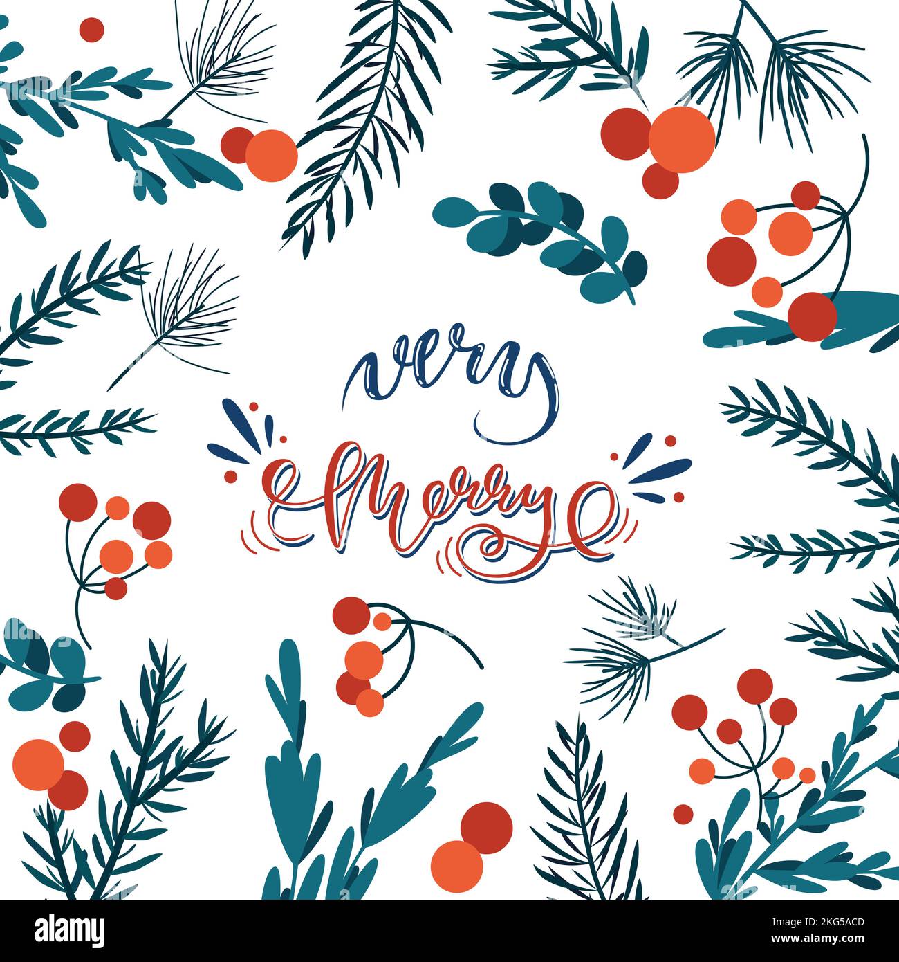 Evergreen branches red berries Stock Vector Images - Alamy